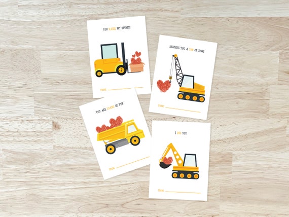 Construction Valentine's Day Cards for Kids Printable | Etsy