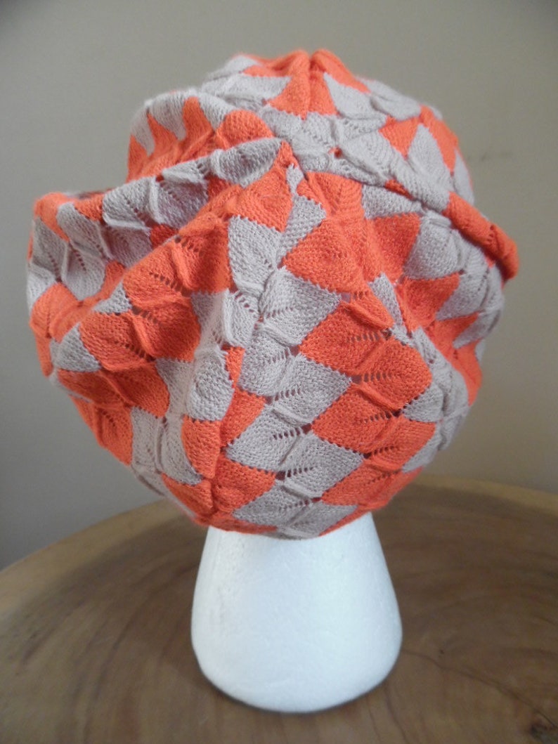Vintage 1960s Orange and Beige Harlequin Knit Shell and Cap Set; RARE ...