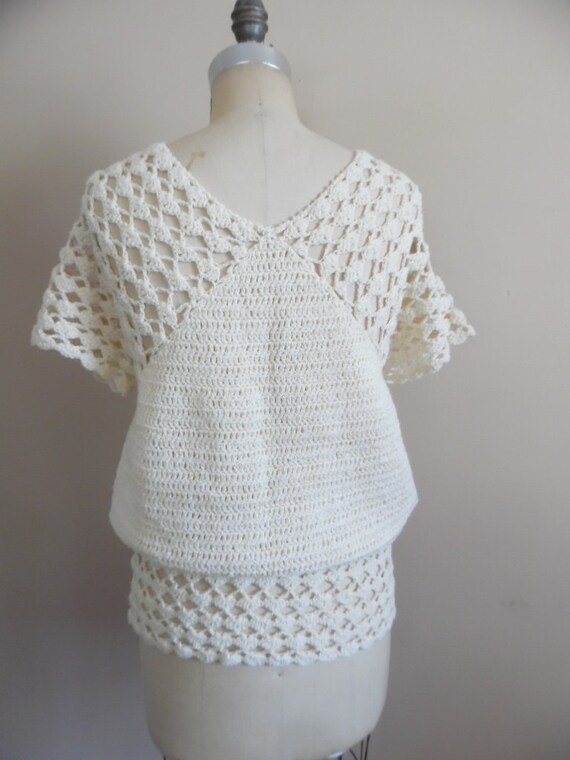 Vintage 1970s Crochet Top Cream and Gold Boho Hippie … - Gem