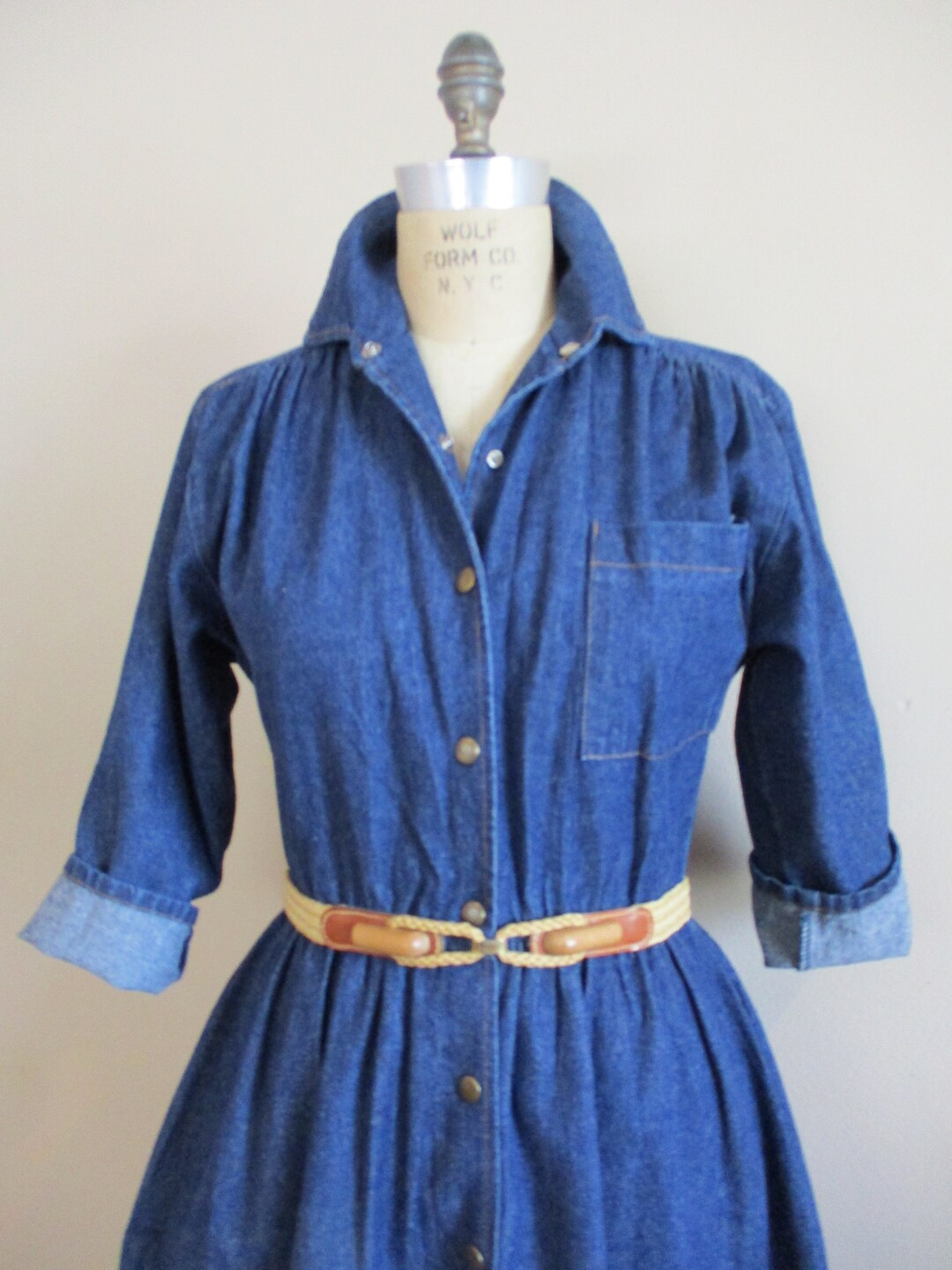 Vintage 1990s Medium Blue Denim Shirt Dress With Short Sleeves by ...