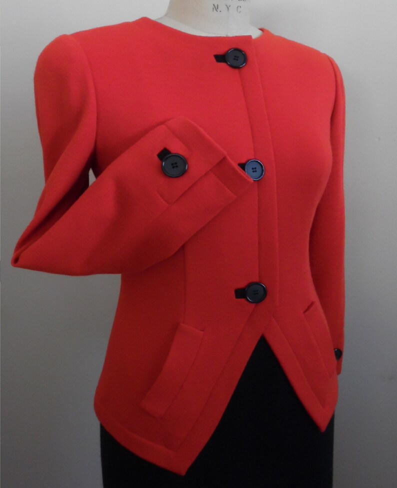 Vintage 1980s Red Career Dress Christmas Red and Black Long Sleeve Mock ...