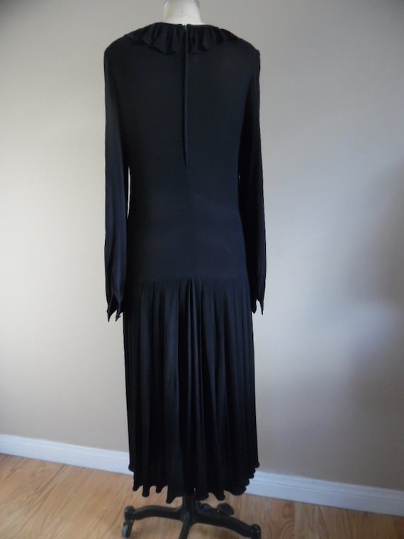 Vintage LBD 1970s Redux 1920s Black Tricot Long Sleev… - Gem