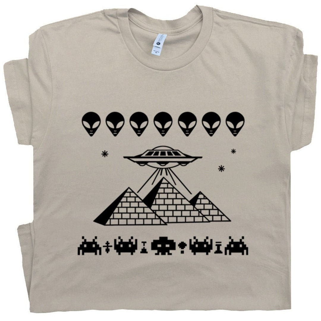 Pyramids UFO T Shirt Aliens Shirts Cryptozoology Egypt Graphic Tee ...