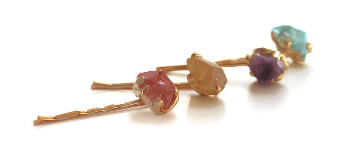 Chunky Stone Hair Pins Colorful Natural Stone Chunk Bobby | Etsy