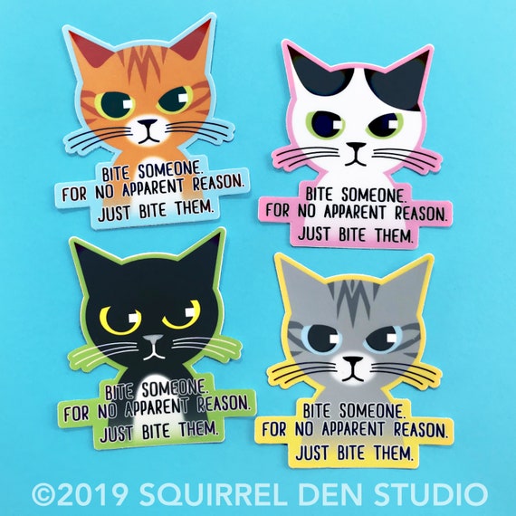 Cat Stickers JUST BITE THEM Set of 4 Vinyl Cat Stickers | Etsy