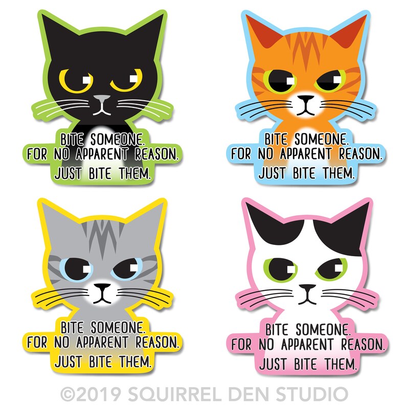 Cat Sticker | JUST BITE THEM | Vinyl Cat Sticker | Single Sticker - Etsy