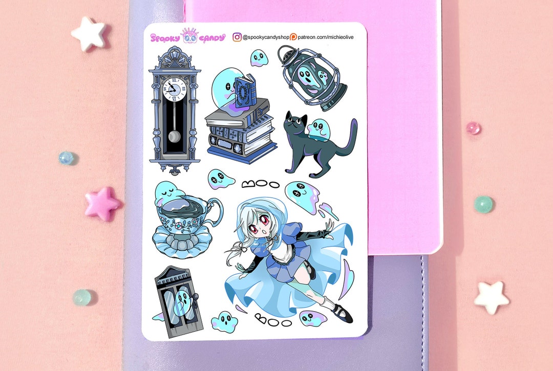 Cute Ghost Pastel Goth Stickers Sheet - Kawaii Stickers for Scrapbook ...