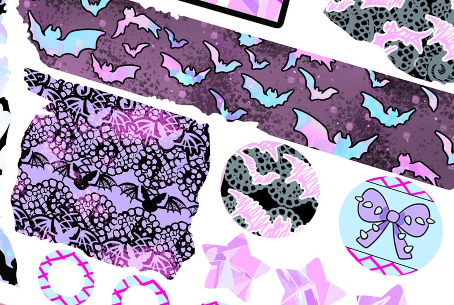 Bats Pastel Goth Journaling Sticker Kit - Kawaii Stickers for Penpal ...