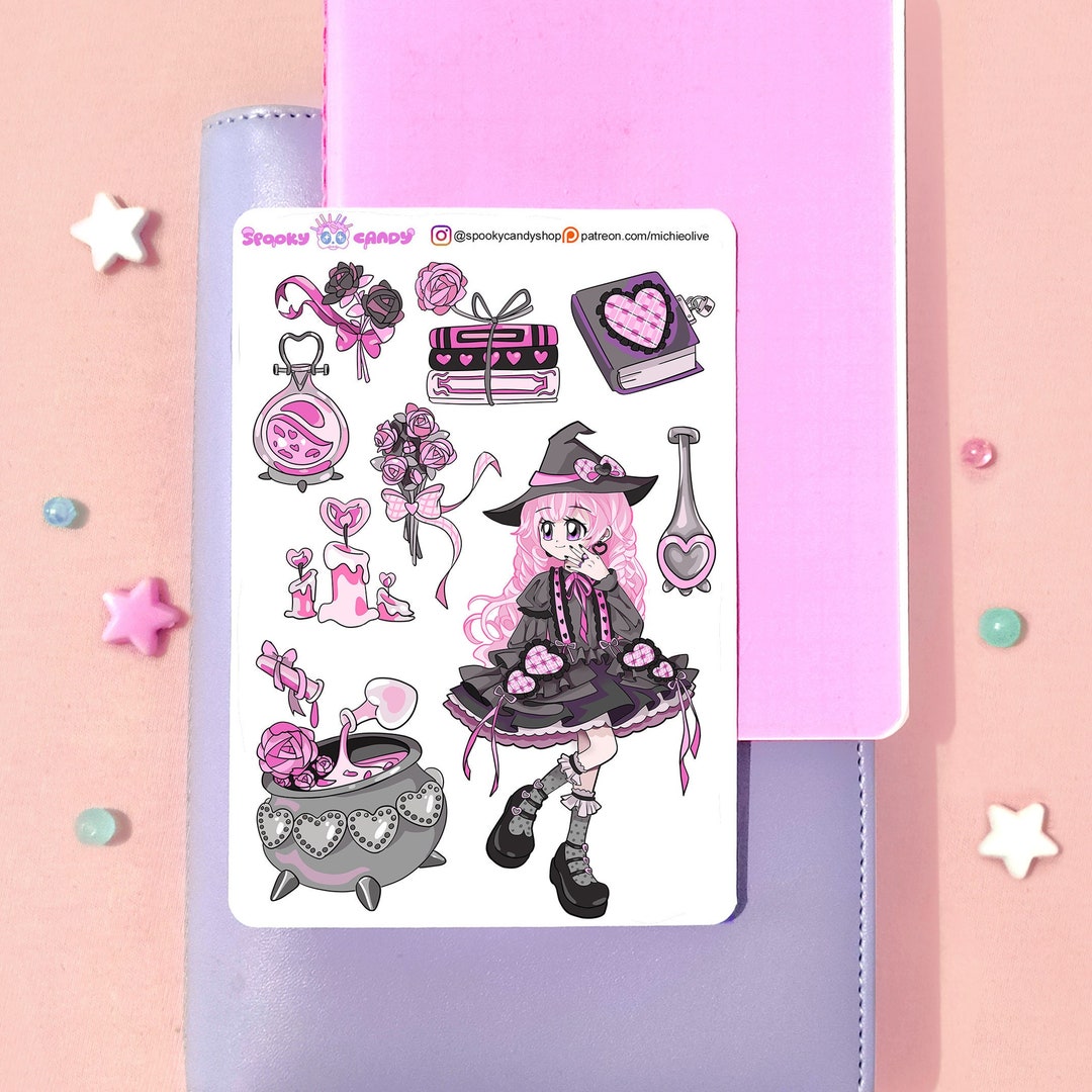 Love Witch Pastel Goth Sticker Sheet for Valentine - Kawaii Stickers ...