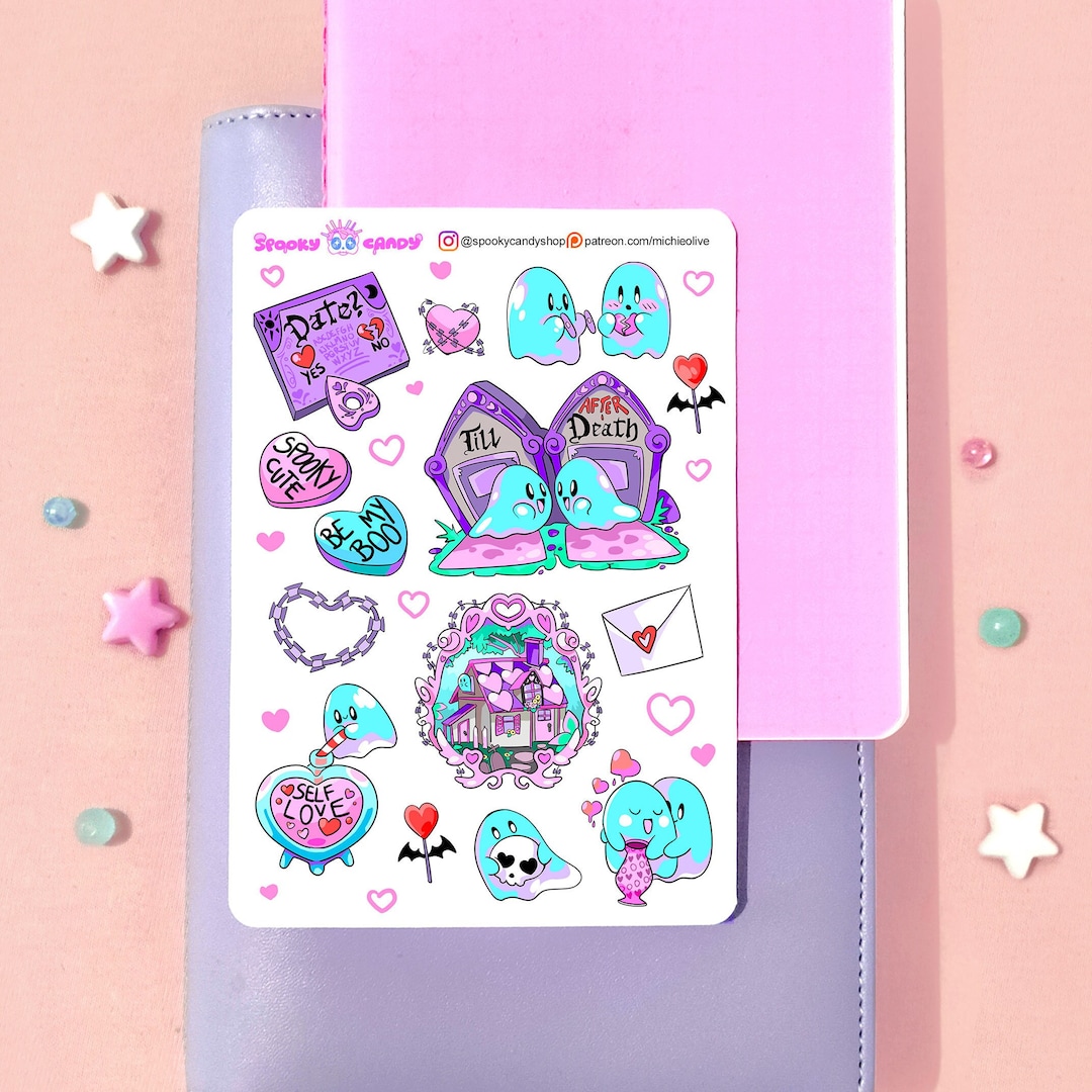 Cute Ghosts Pastel Goth Sticker Sheet for Valentine - Kawaii Stickers ...