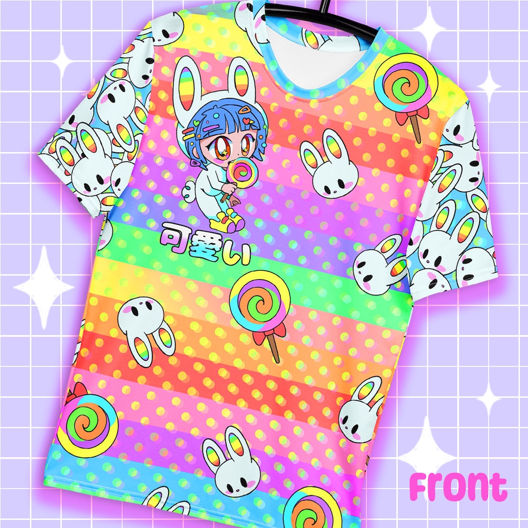 Decora Kei Chibi Bunny - Rainbow T-shirt Kawaii Art Jfashion Harajuku ...