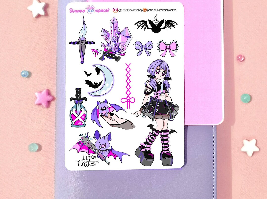 Anime Pastel Goth Stickers Sheet Kawaii Bat Stickers for - Etsy