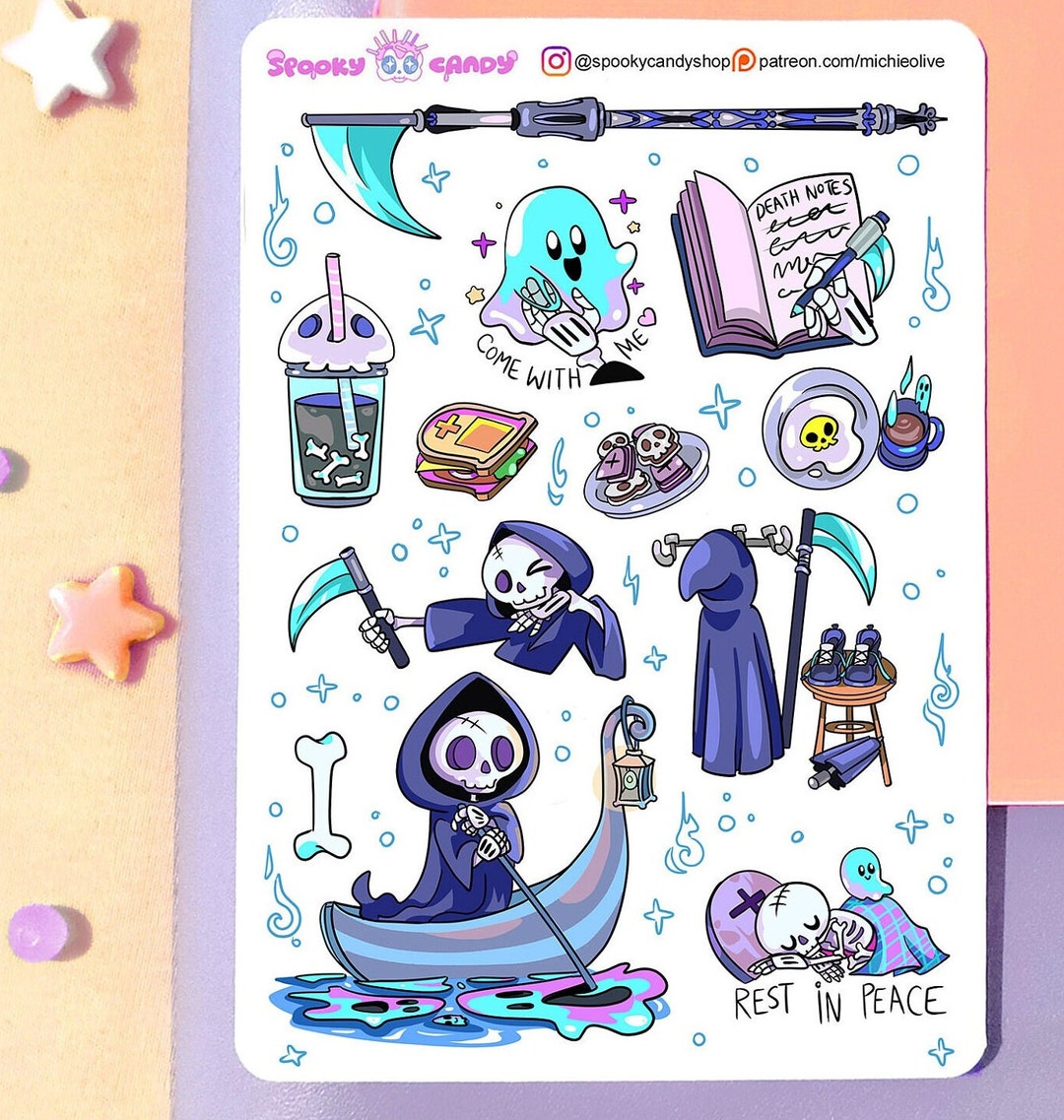 Pastel Goth Stickers Grim Reaper Death for Halloween - Creepy Cute ...
