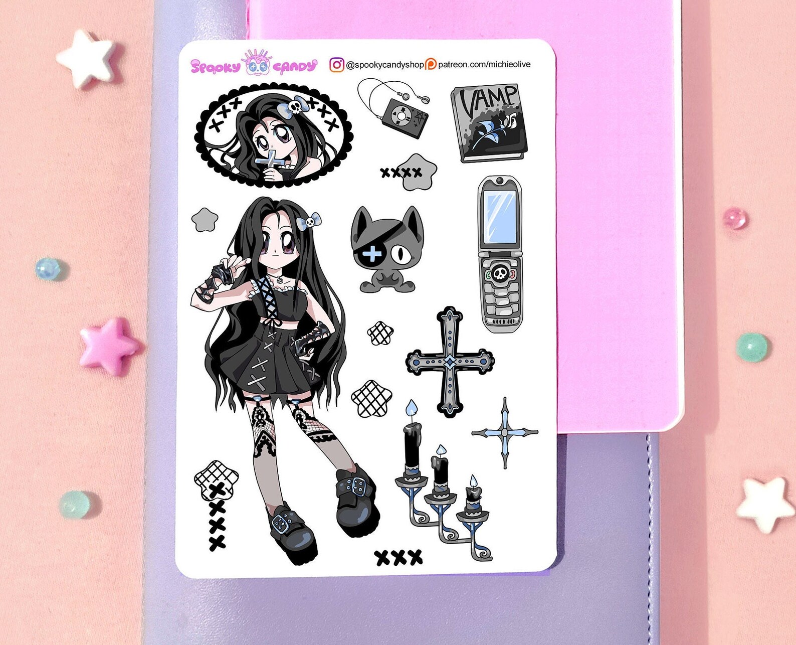 2000s Gothic Anime Pastel Goth Sticker Sheet Kawaii Stickers - Etsy