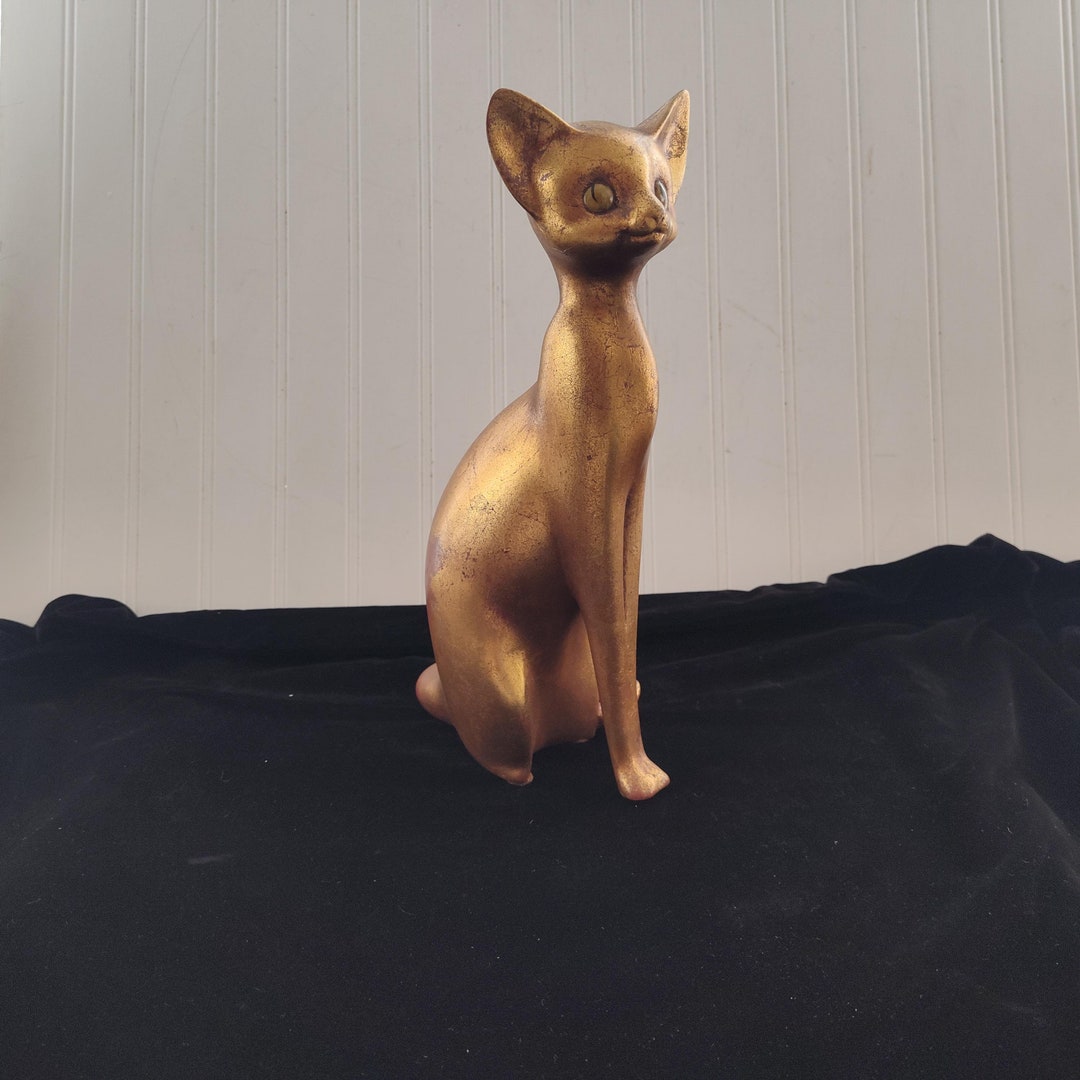 VINTAGE Gilted Cat Statue From Anthony Freeman Mcfarlin. Mid Century ...