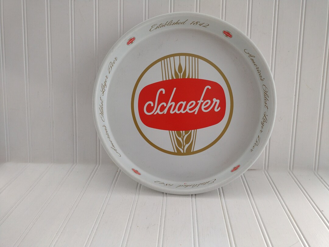 VINTAGE Schaefer Beer Tray. Round White Metal Tray With Red Logo ...