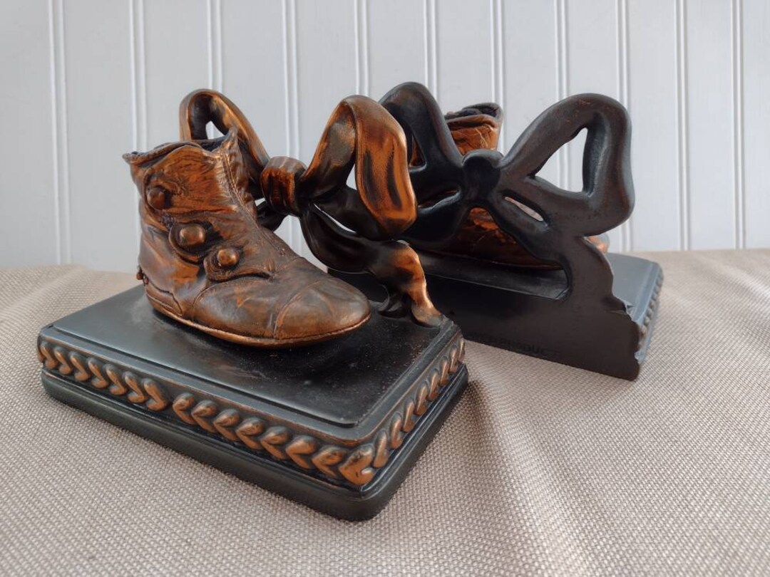 Mid Century Bronzed Victorian Baby Shoe Bookends. Set of 2 Heavy Book ...
