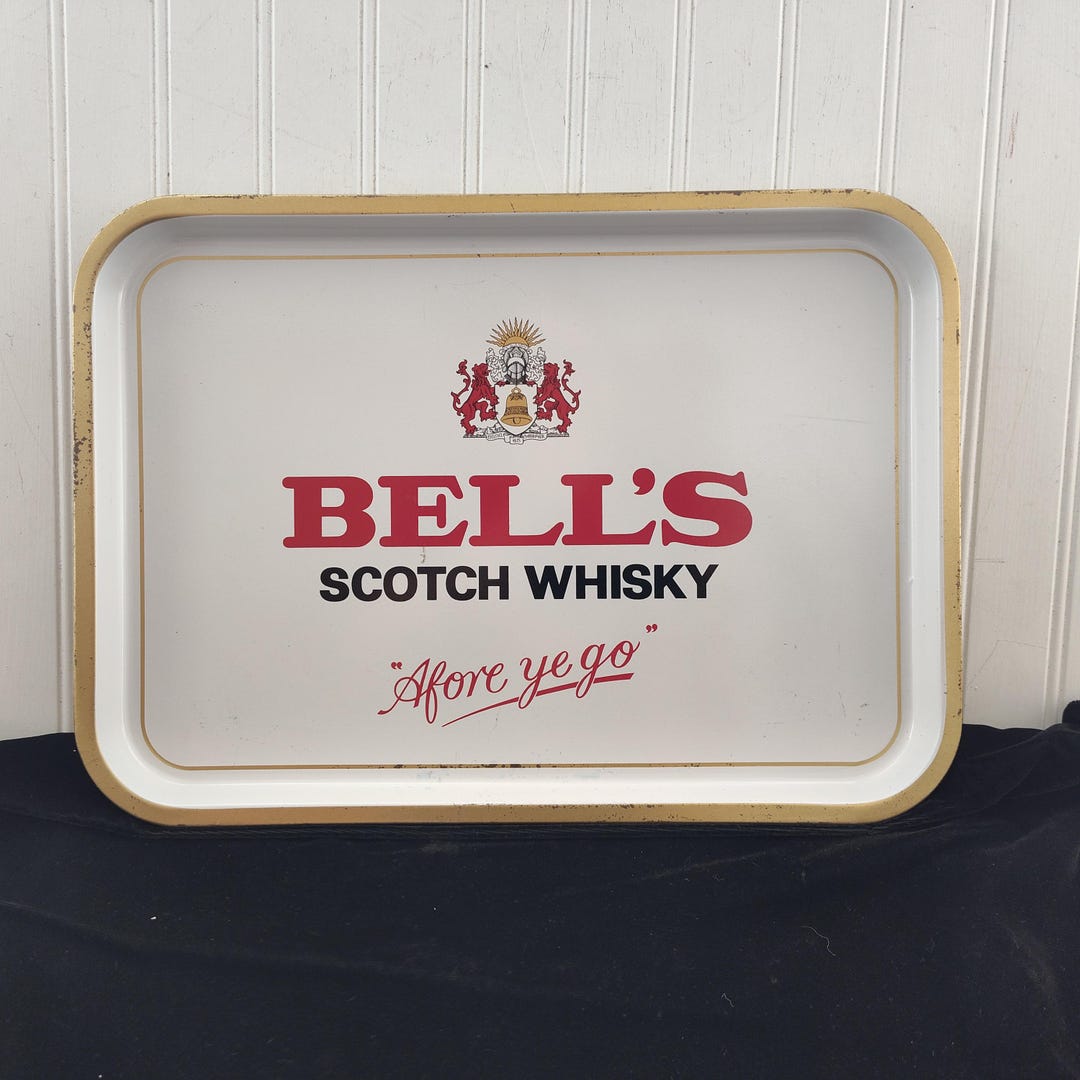 VINTAGE Bell's Scotch Whisky Tray. 16-3/4 Rectangular White Metal Tray ...