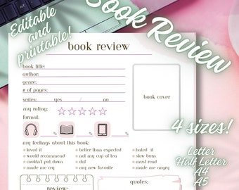 Book Review Page Template | Editable Printable Customizable | 4 Sizes ...