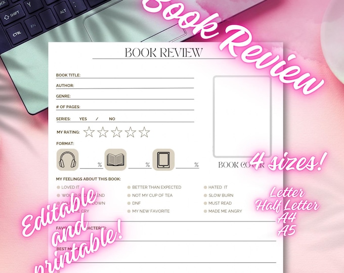 Book Review Page Template | Editable Printable Customizable | 4 Sizes ...