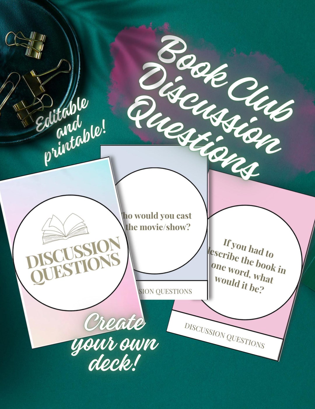 Editable Discussion Question Cards for Book Clubs & Readers | Canva ...