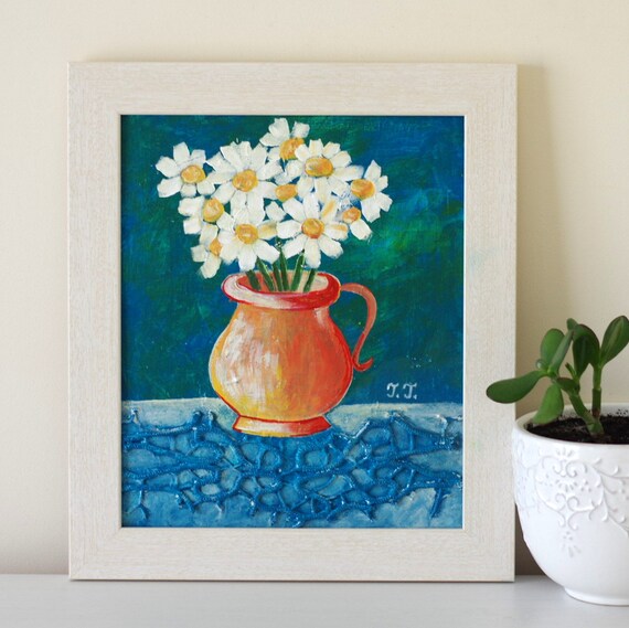 Daisy Painting Rustic Style Artwork Framed Shabby Chic - Etsy