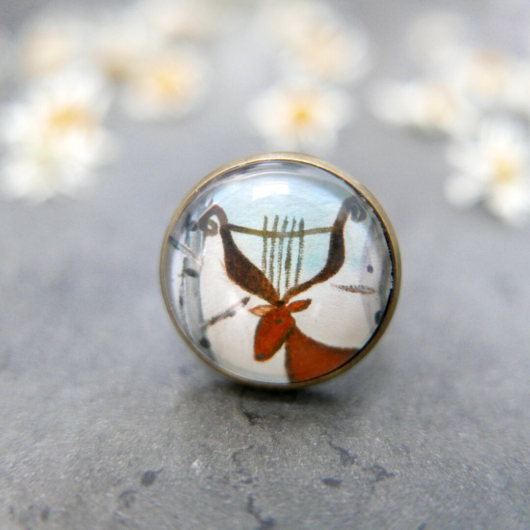 Deer Lyre Antler Illustration Ring, Handmade Adjustable Jewellery ...