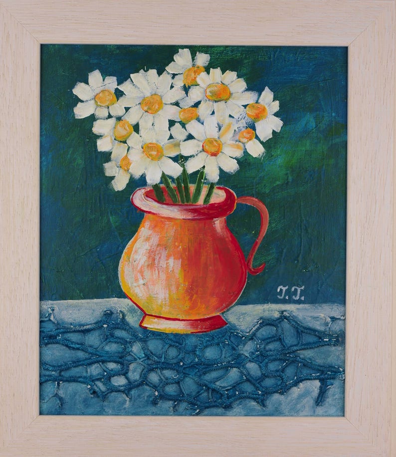 Daisy Painting Rustic Style Artwork Framed Shabby Chic - Etsy