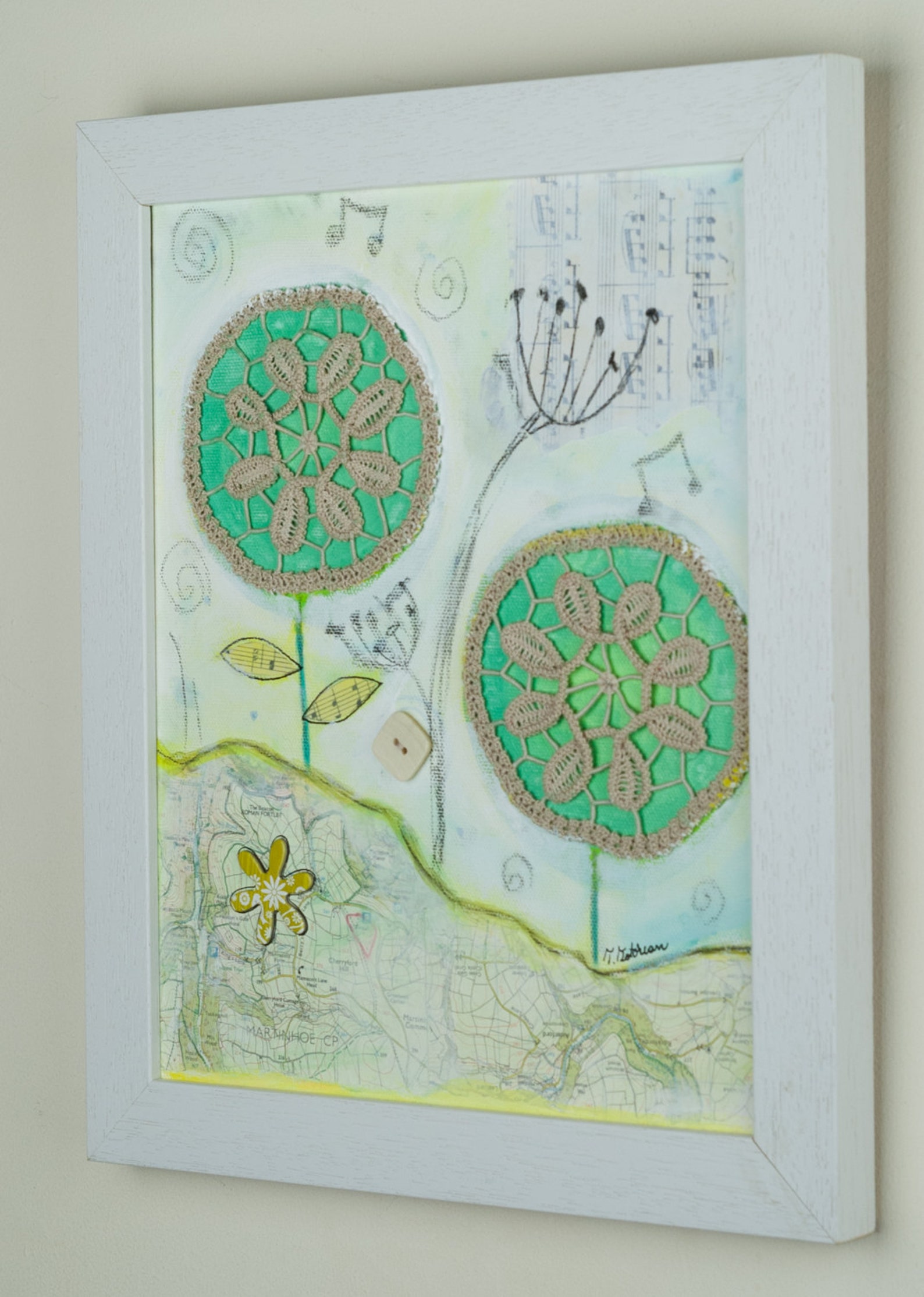 Whimsical Painting, Folk Art, Rustic Style Artwork, Framed Shabby Chic ...