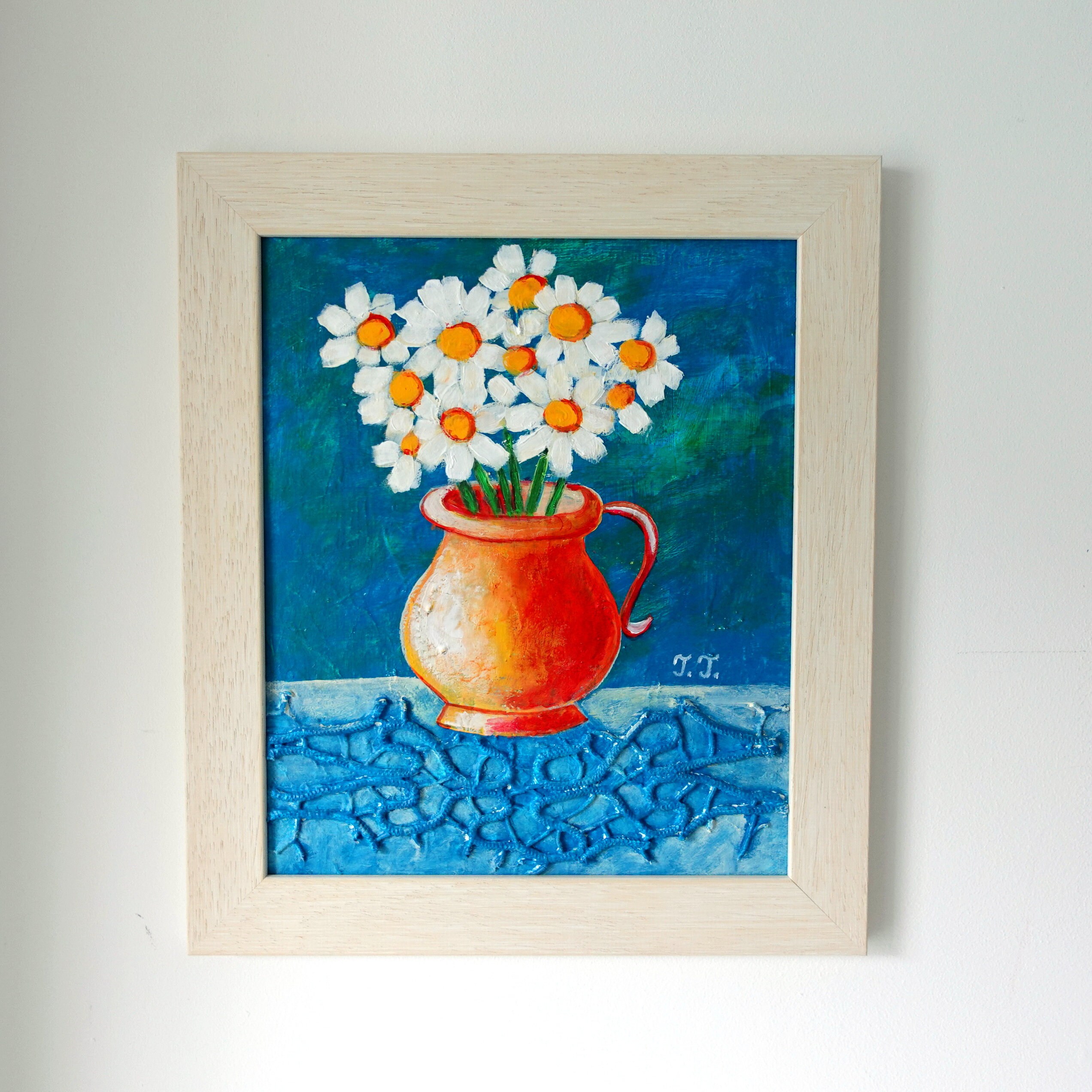 Daisy Painting, Rustic Style Artwork, Framed Shabby Chic Painting ...