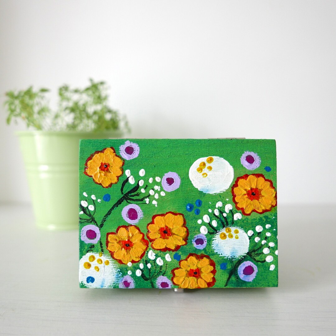 Hand-painted Floral Trinket Box, Flower Meadow Design - Etsy