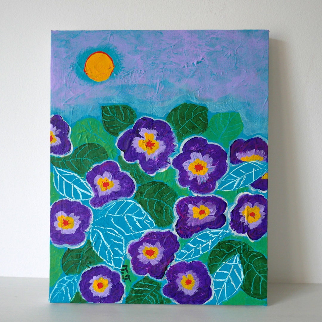 Purple Original Flower Painting, Home Decor, Primrose Floral Artwork ...