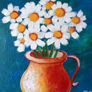 Daisy Painting, Rustic Style Artwork, Framed Shabby Chic Painting ...
