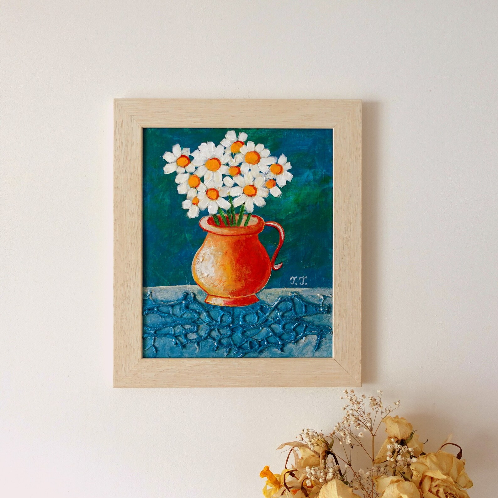Daisy Painting, Rustic Style Artwork, Framed Shabby Chic Painting ...