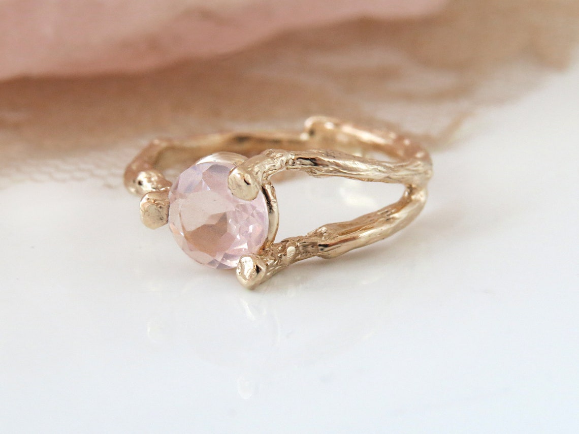 Rose Quartz Engagement Ring, Rose Quartz Ring, Pink Stone Ring, Nature ...
