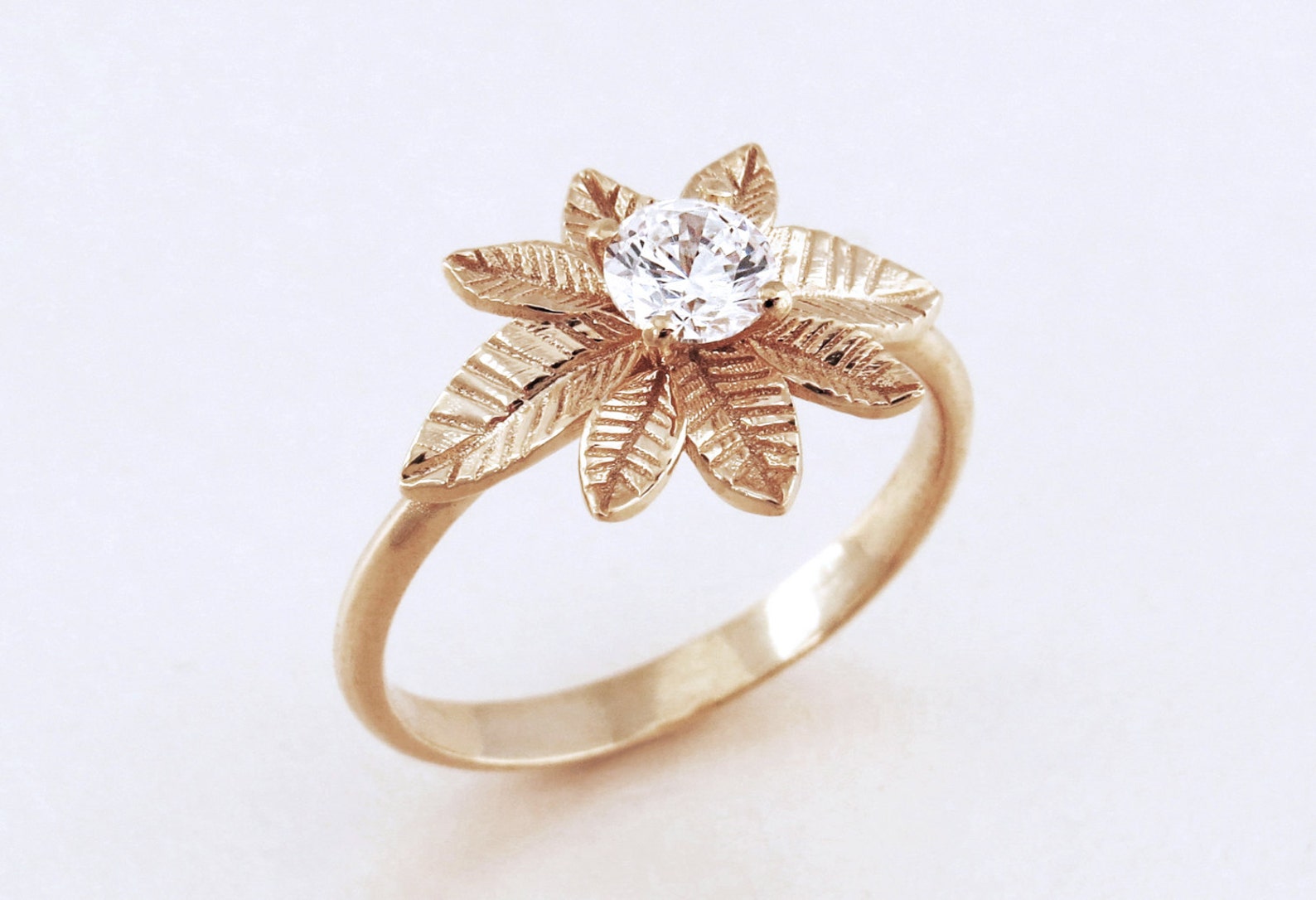 Rose Gold Leaf Ring, Unique Engagement Ring, Leaf Diamond Ring, Unique ...