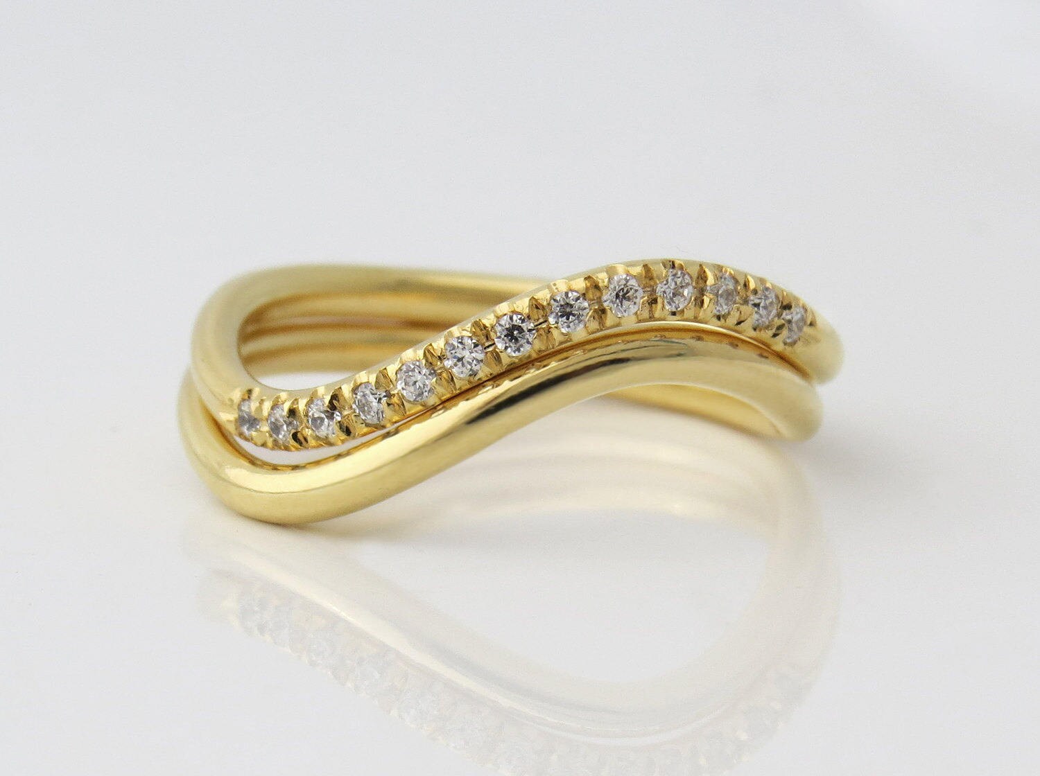 Wave Ring Unique Wedding Band Gold Wedding Ring Curved | Etsy