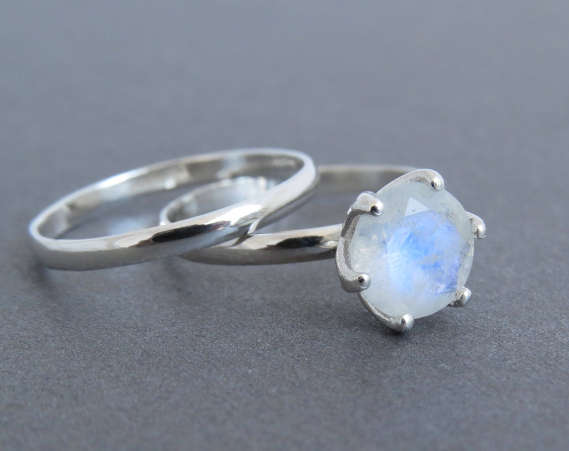 Moonstone Wedding Ring Set Moonstone Bridal Set Moonstone - Etsy
