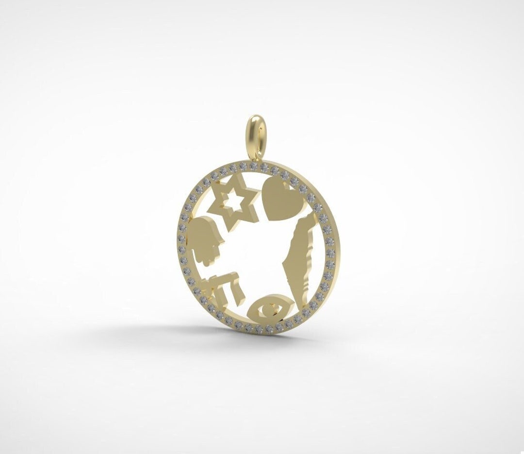 Israel Amulet, Israeli Symbols Pendant Necklace, 14k Gold Diamond ...
