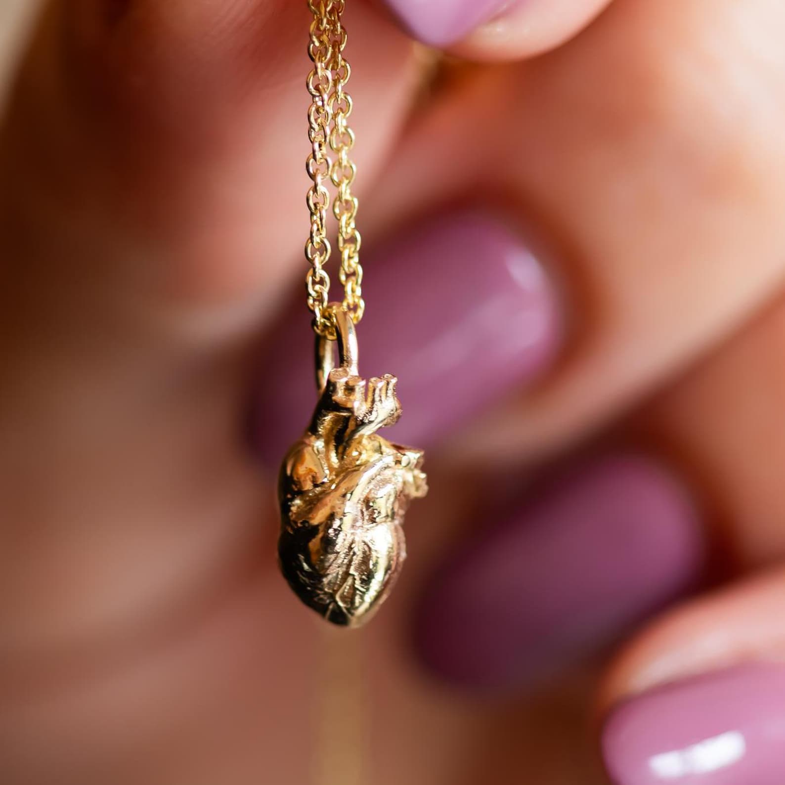 Gold Anatomical Heart Necklace 14K Solid Gold Human Heart Pendant ...
