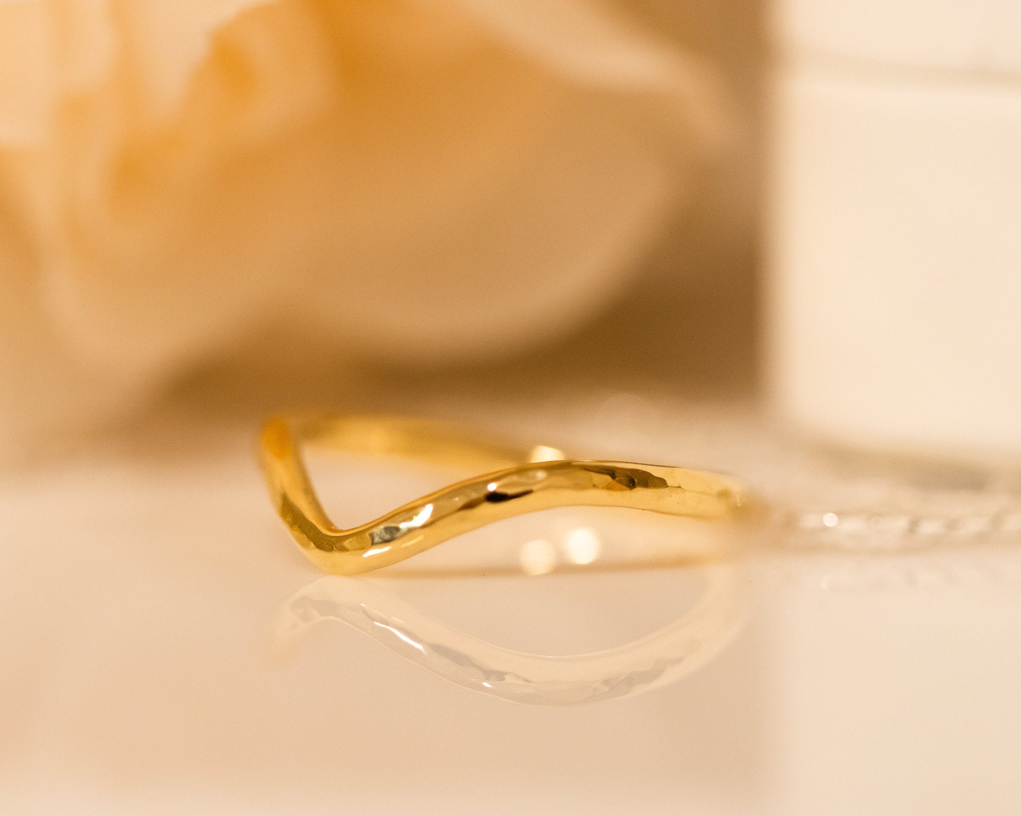 14k Gold Wedding Ring Chevron Ring Stacking Gold Ring V | Etsy