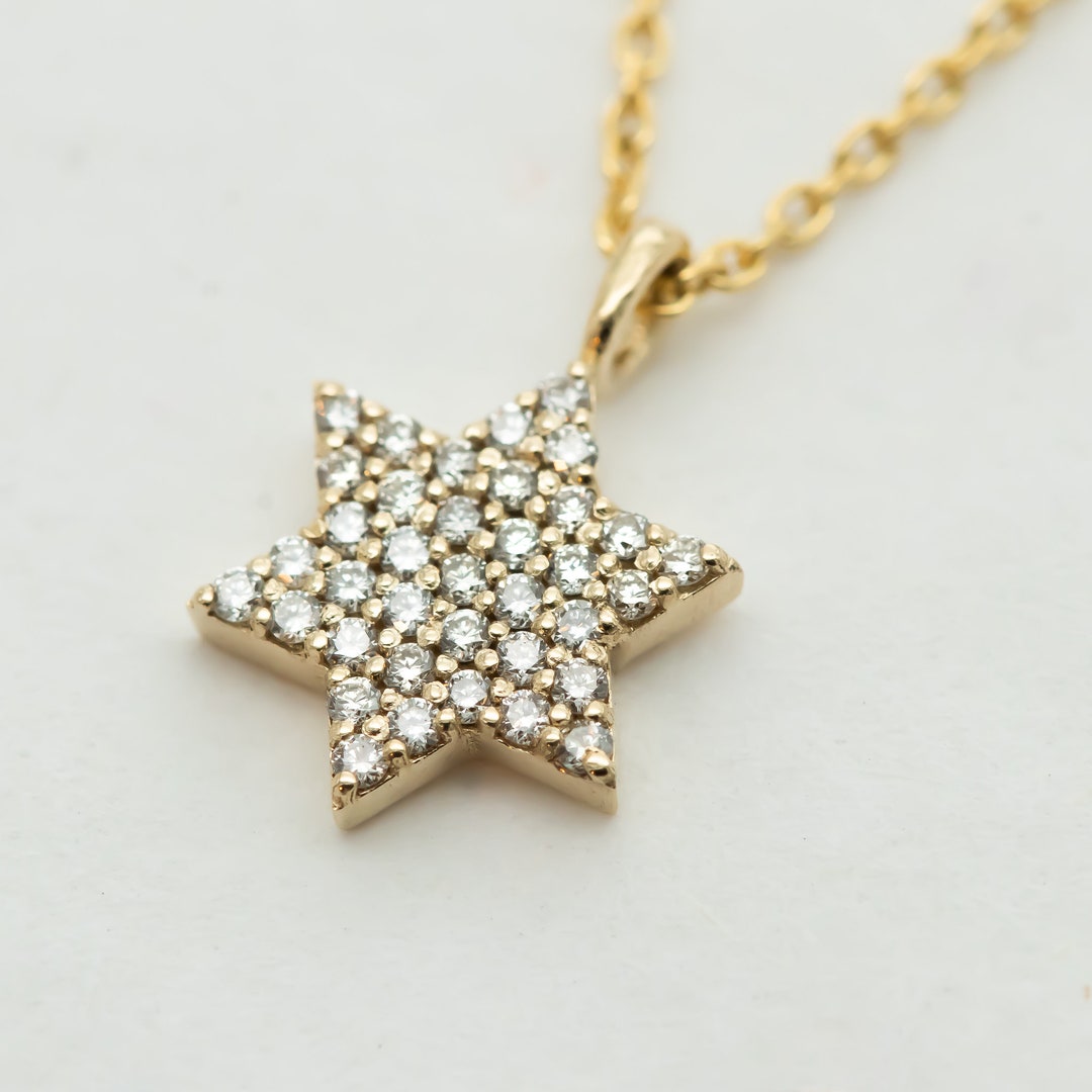 Magen David Diamond Necklace, 14K Gold Star of David Pendant Necklace ...