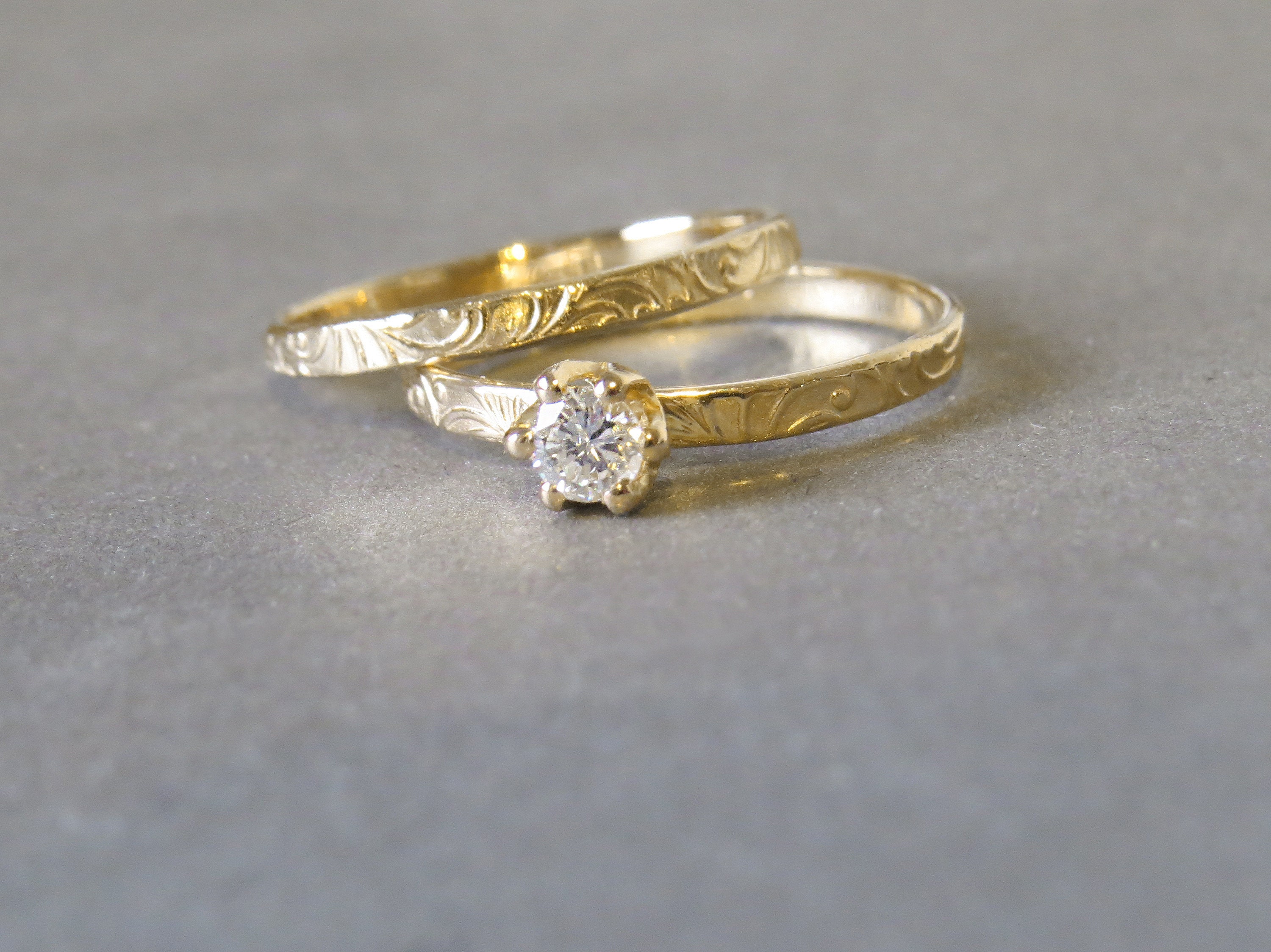 18K White Gold Ring Set Engagement Ring Set Gold Bridal | Etsy