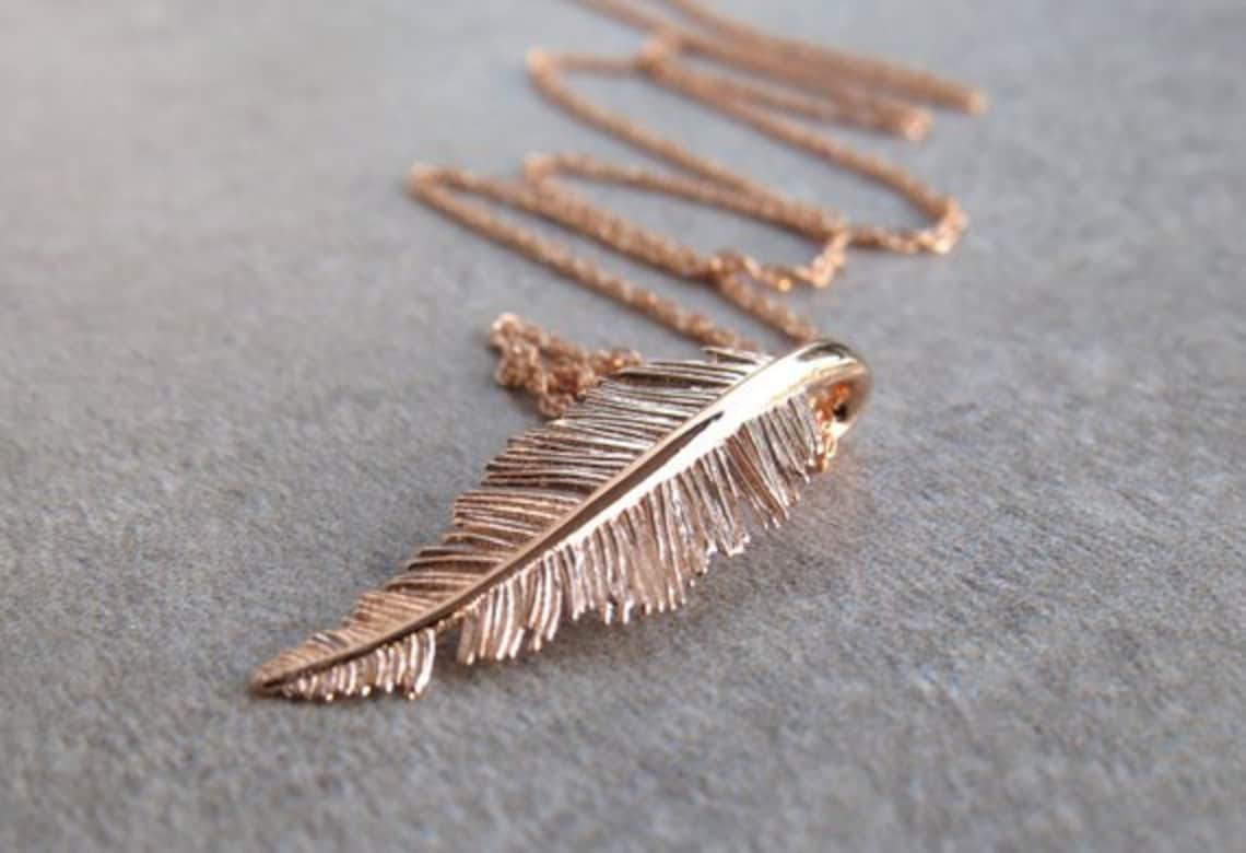 14K White Gold Necklace Gold Feather Necklace Dainty Feather | Etsy