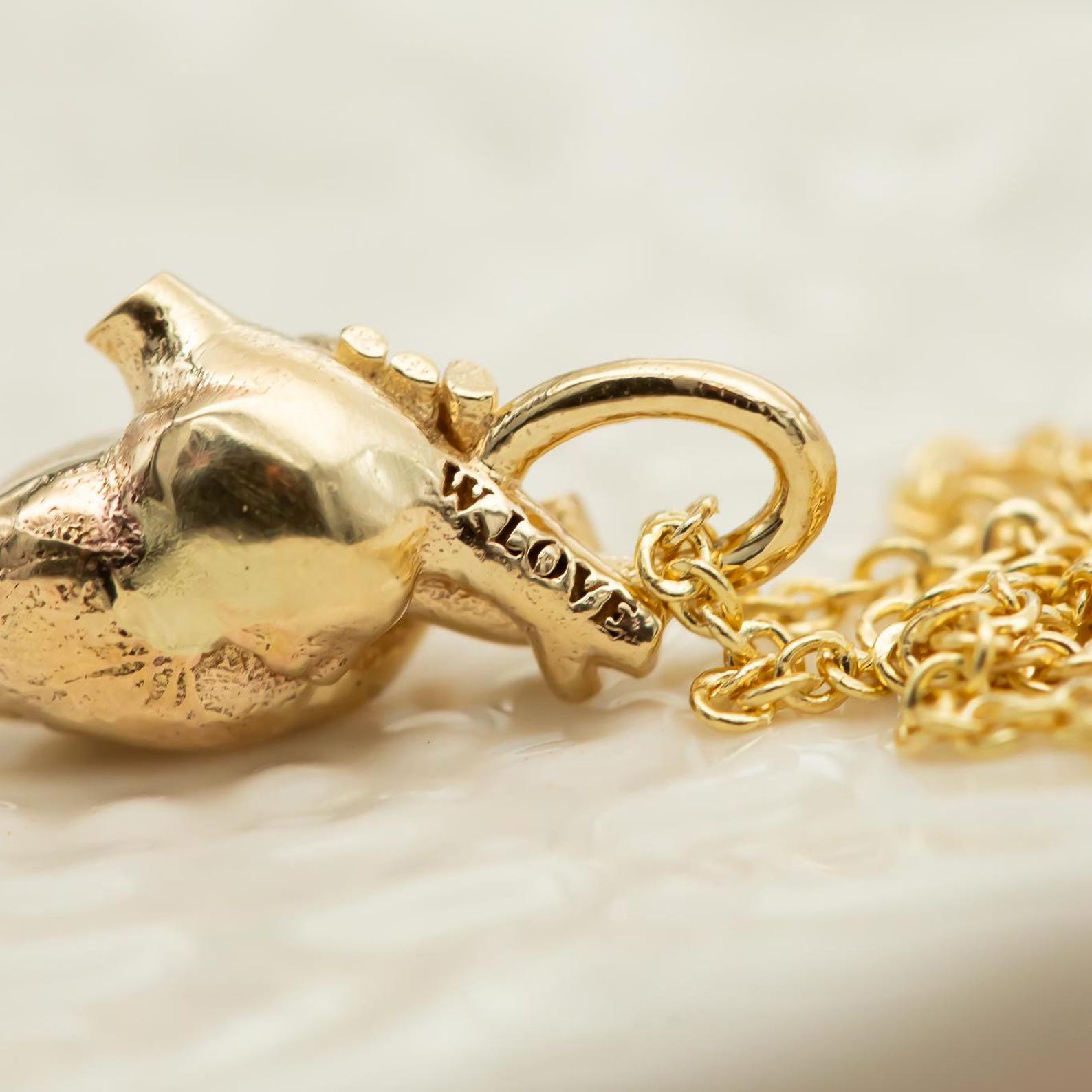 Gold Anatomical Heart Necklace 14K Solid Gold Human Heart Pendant ...