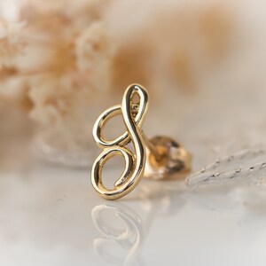 Initial Earrings, Gold Initial Stud Earrings, Gold Letter Earrings, Script Earrings ...