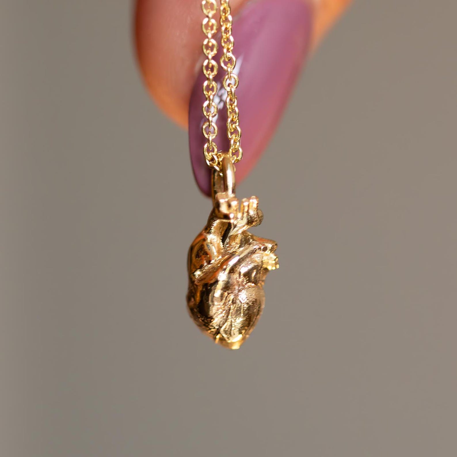 Gold Anatomical Heart Necklace 14K Solid Gold Human Heart Pendant ...