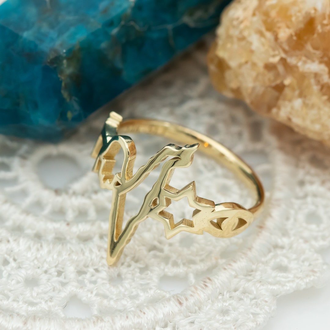 Israel Ring, Israeli Symbols Ring, Gold Ring With Map of Israel, 14K ...