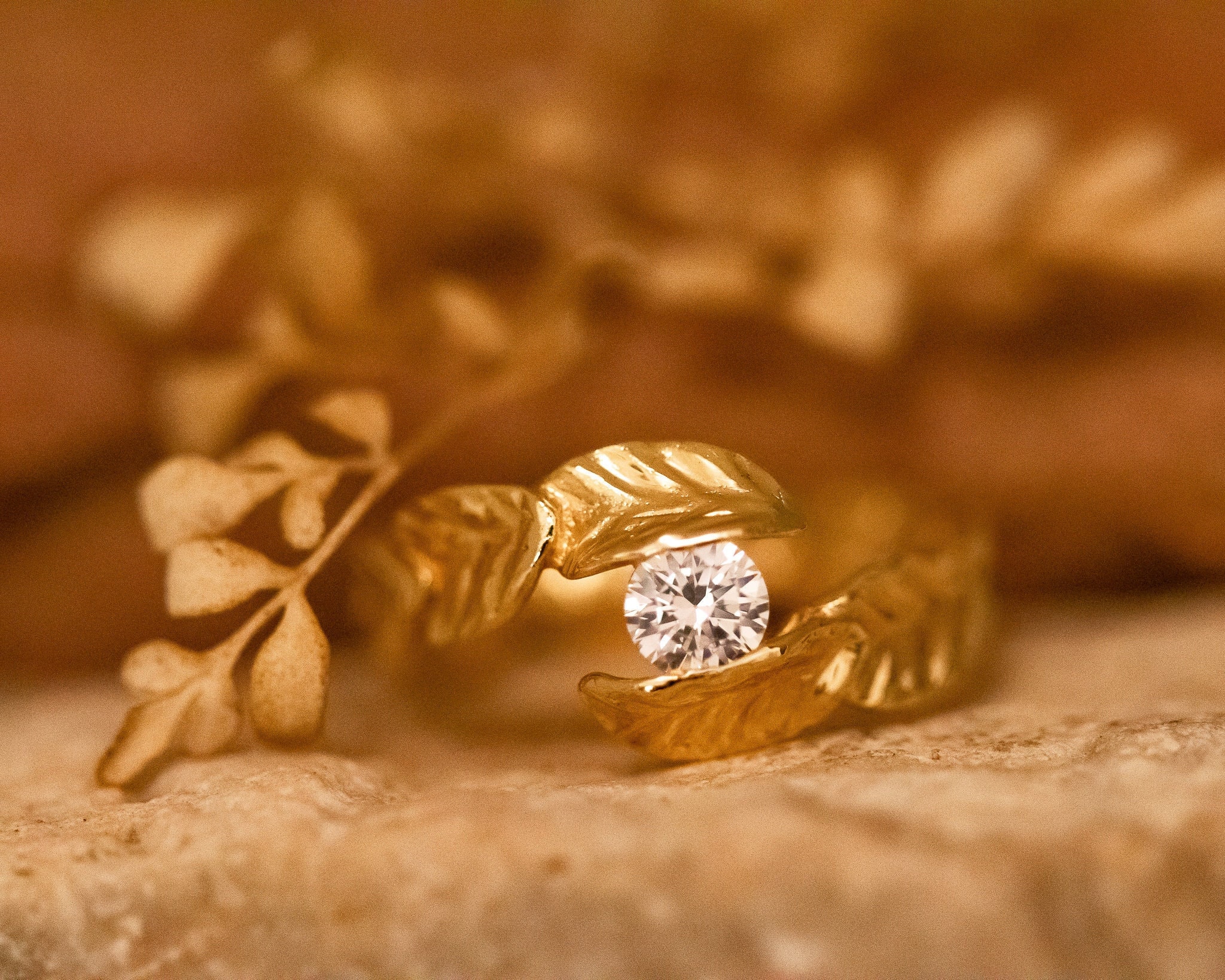 Leaf Engagement Ring, Nature Inspired Engagement Ring, Leaf Diamond ...
