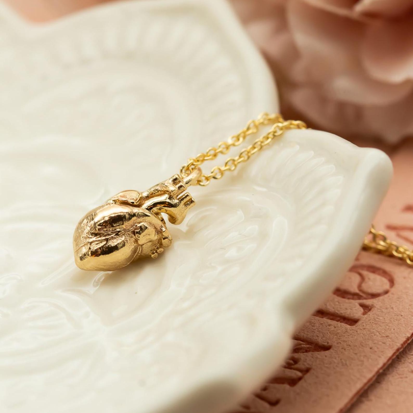 Gold Anatomical Heart Necklace 14K Solid Gold Human Heart Pendant ...